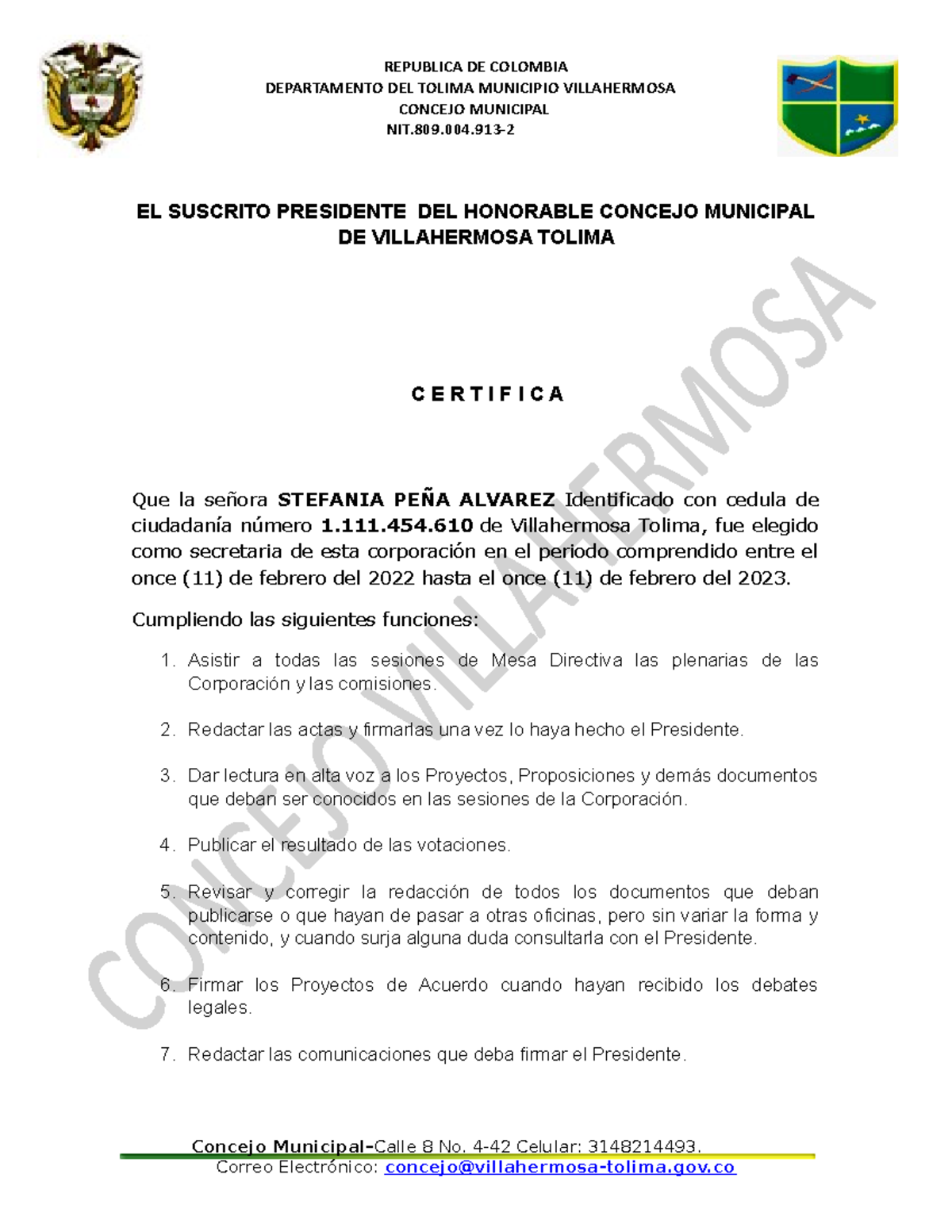 Certificaciones stefania 2022 - REPUBLICA DE COLOMBIA DEPARTAMENTO DEL ...