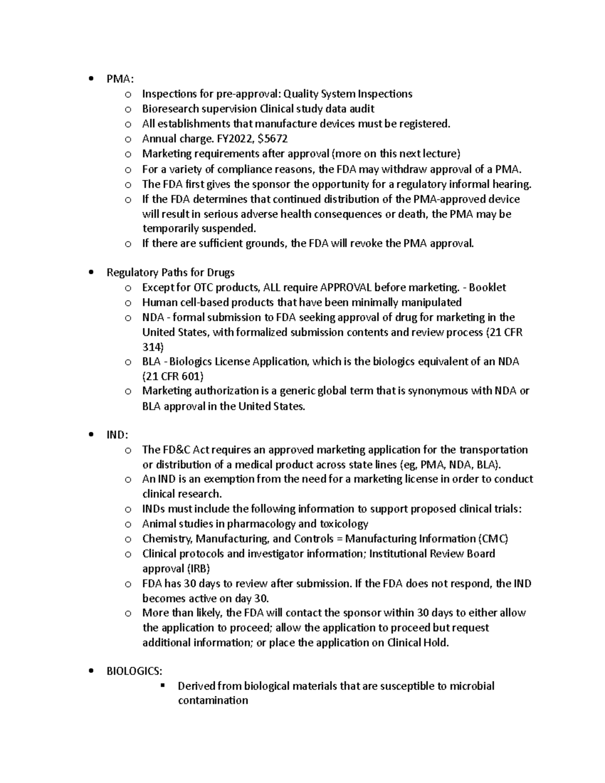 IND, Drugs, Biologics - Notes from Dr Wilson's course in Biomedical ...