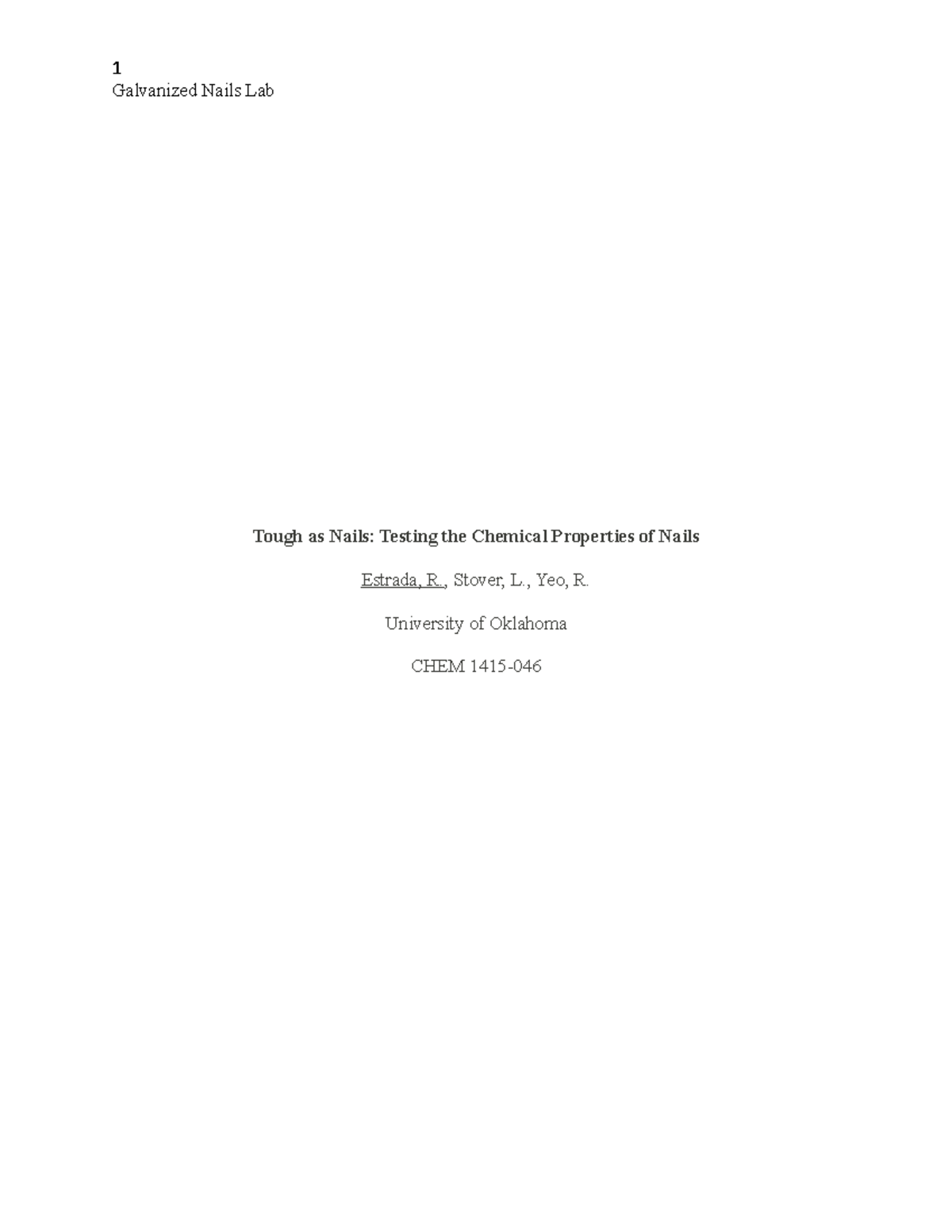 Tough as Nails Lab Report - Galvanized Nails Lab Tough as Nails ...
