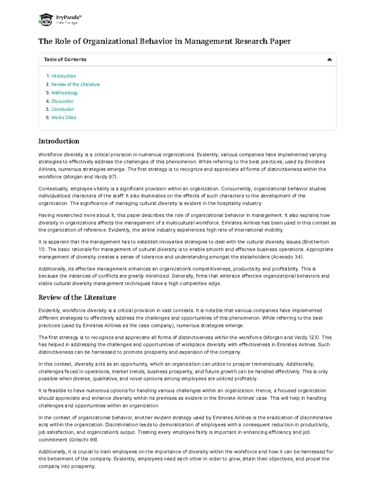 The Role of Organizational Behavior in Management - 2257 Words Research ...