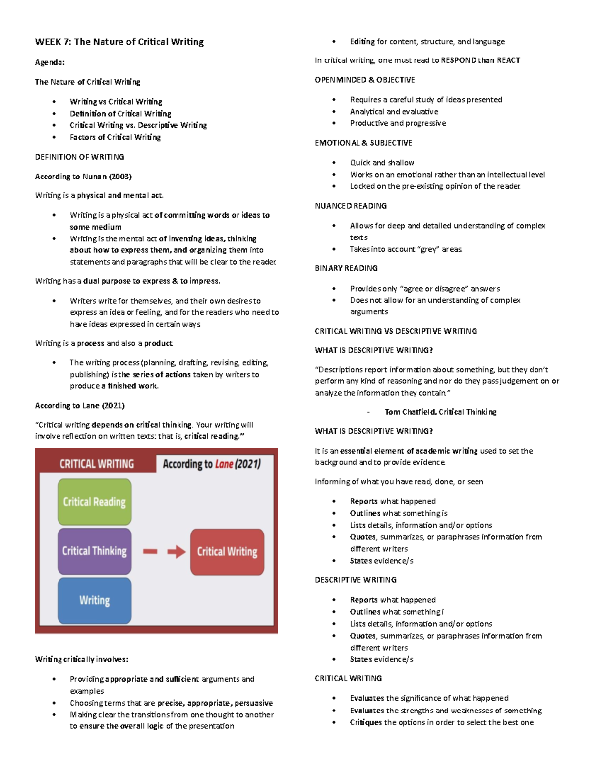 Midterm-CRWT-1 - WEEK 7: The Nature of Critical Writing Agenda: The ...