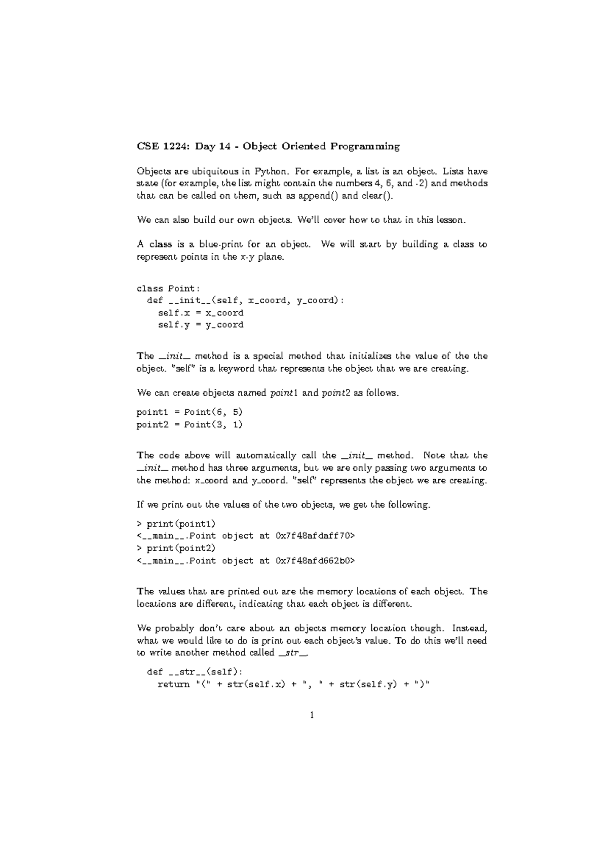 1224 Day 14 Object Oriented Programming - CSE 1224: Day 14 - Object Oriented Programming Objects ...