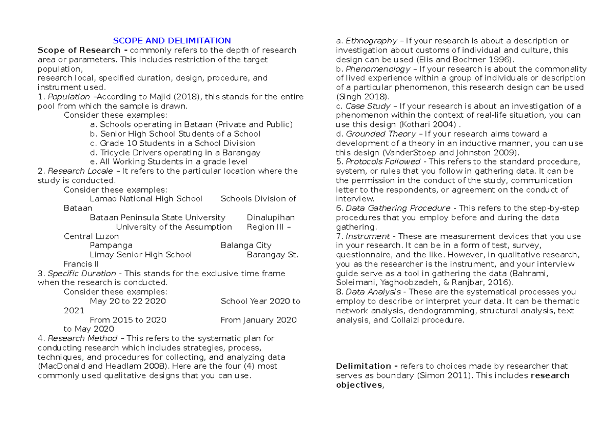 Scope-AND- Delimitation - SCOPE AND DELIMITATION Scope of Research ...