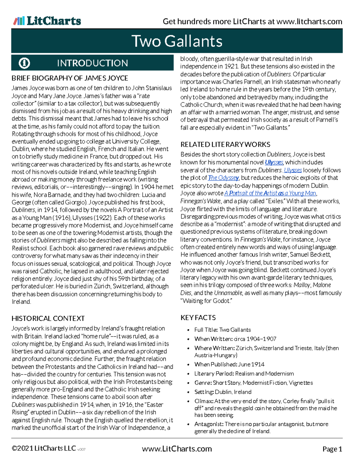Two-Gallants-Lit Chart 1 - Two Gallants BRIEF BIOGRAPHY OF JAMES JOYCE ...