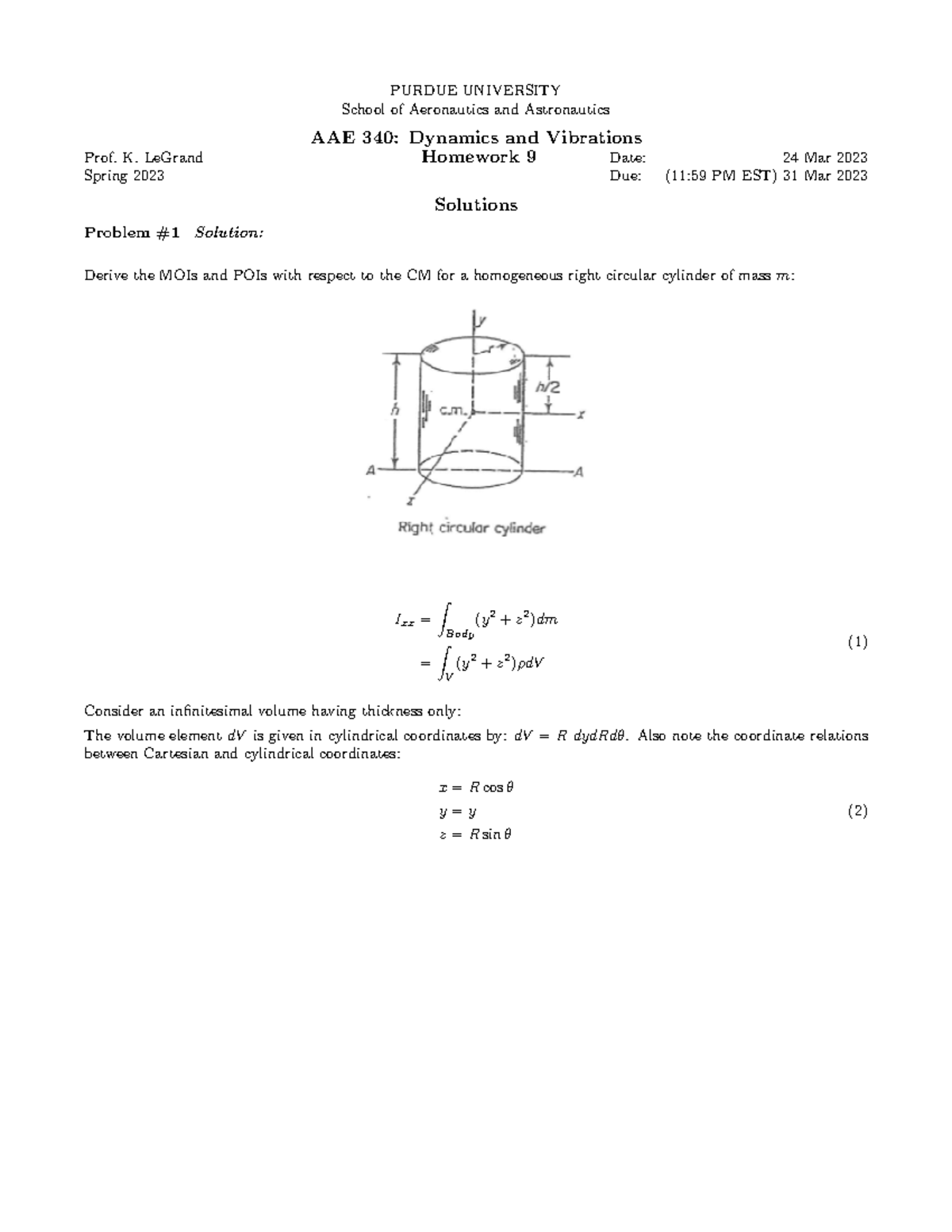Aae340hw09 SP23 solutions - PURDUE UNIVERSITY School of Aeronautics and ...