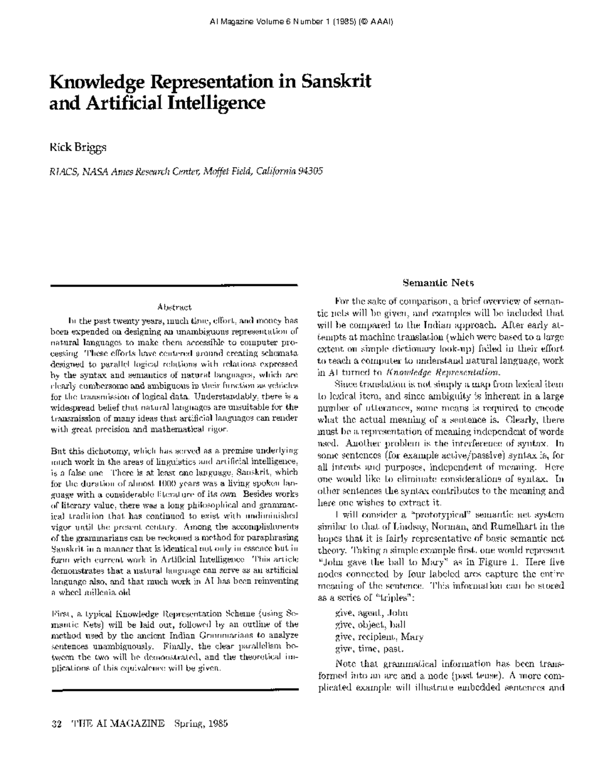 Knowledge Representation in Sanskrit and Artificial Intelligence - Knowledge Representation in ...