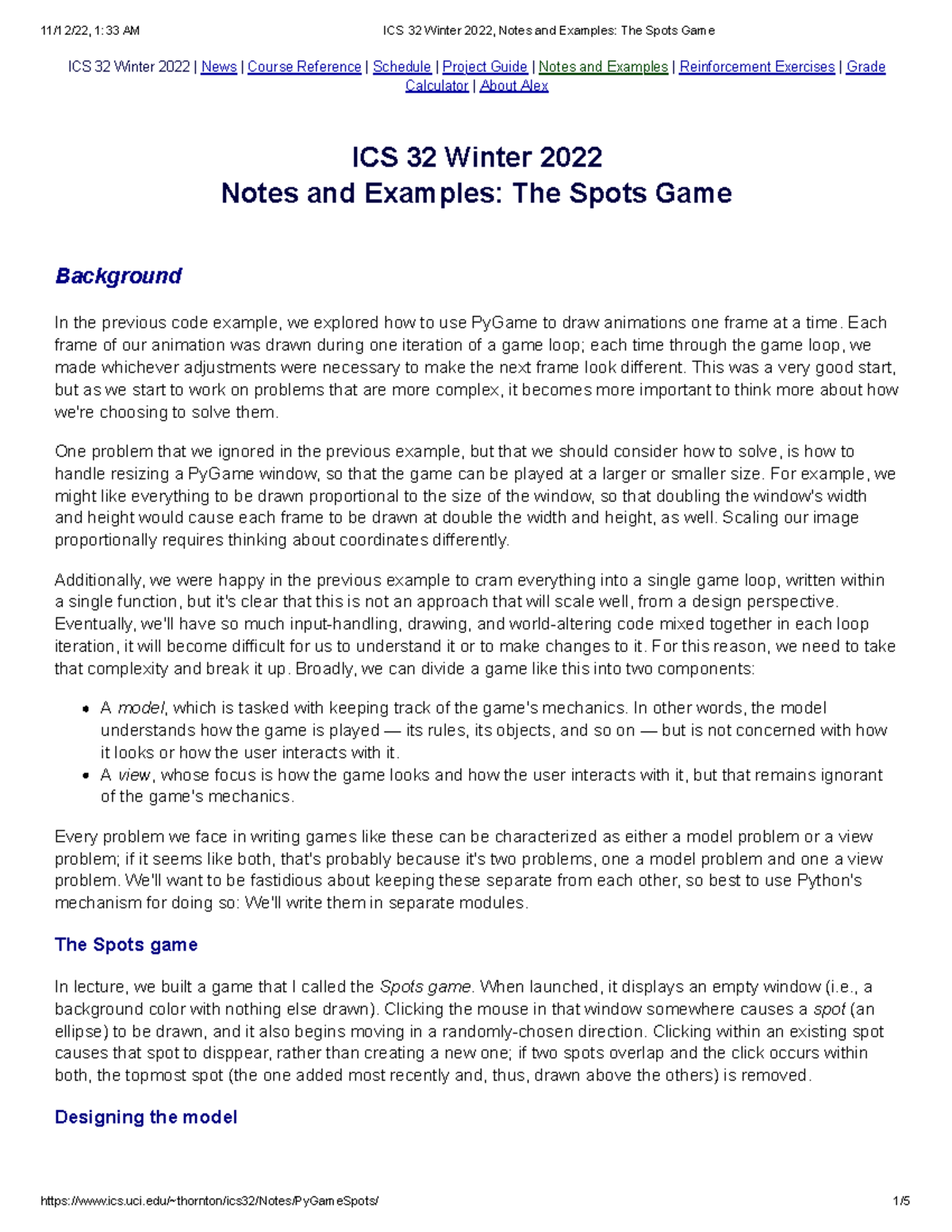 ICS 32 Winter 2022, Notes and Examples The Spots Game - ICS 32 Winter ...