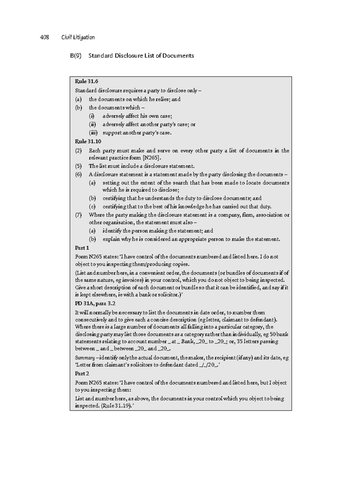 B(9) Standard Disclosure List of Documents - 408 Civil Litigation B(9 ...