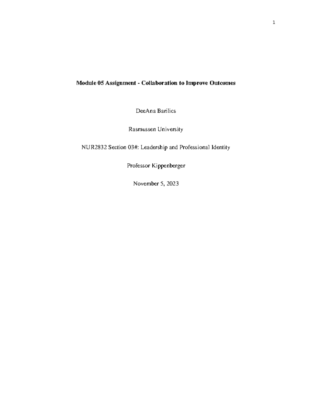 Module 05 Assignment- Collaboration to Improve Outcomes - Module 05 ...