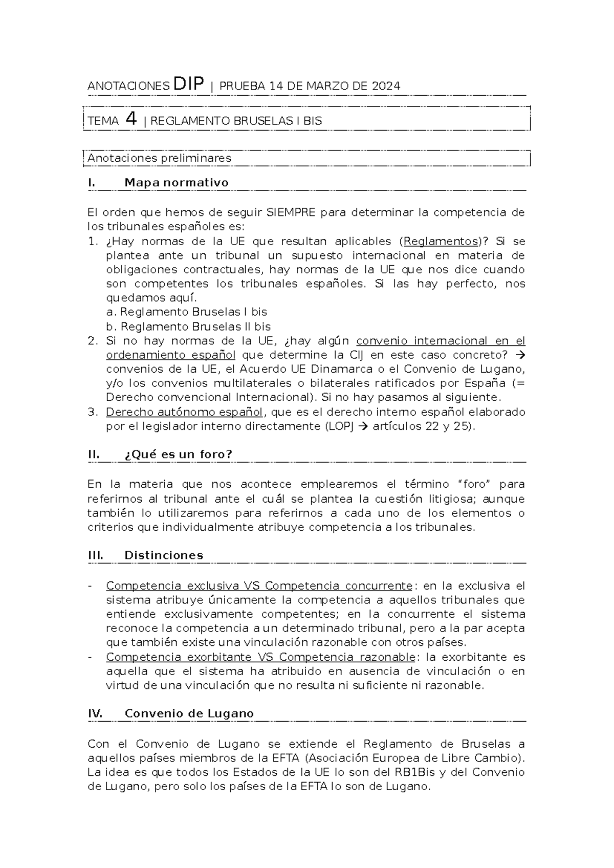 Anotaciones DIP - ANOTACIONES DIP | PRUEBA 14 DE MARZO DE 2024 TEMA 4 | REGLAMENTO BRUSELAS I ...