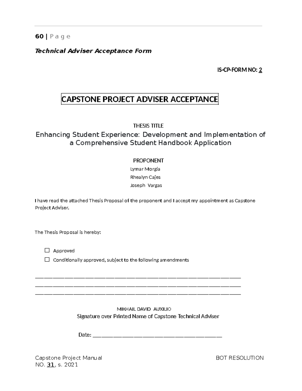 Capstone - Information - 60 | P a g e Technical Adviser Acceptance Form ...