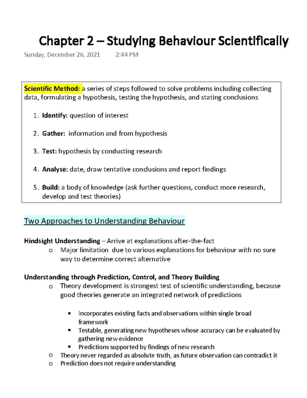 Psych Chapter 2 – Studying Behaviour Scientifically - Scientific Method ...