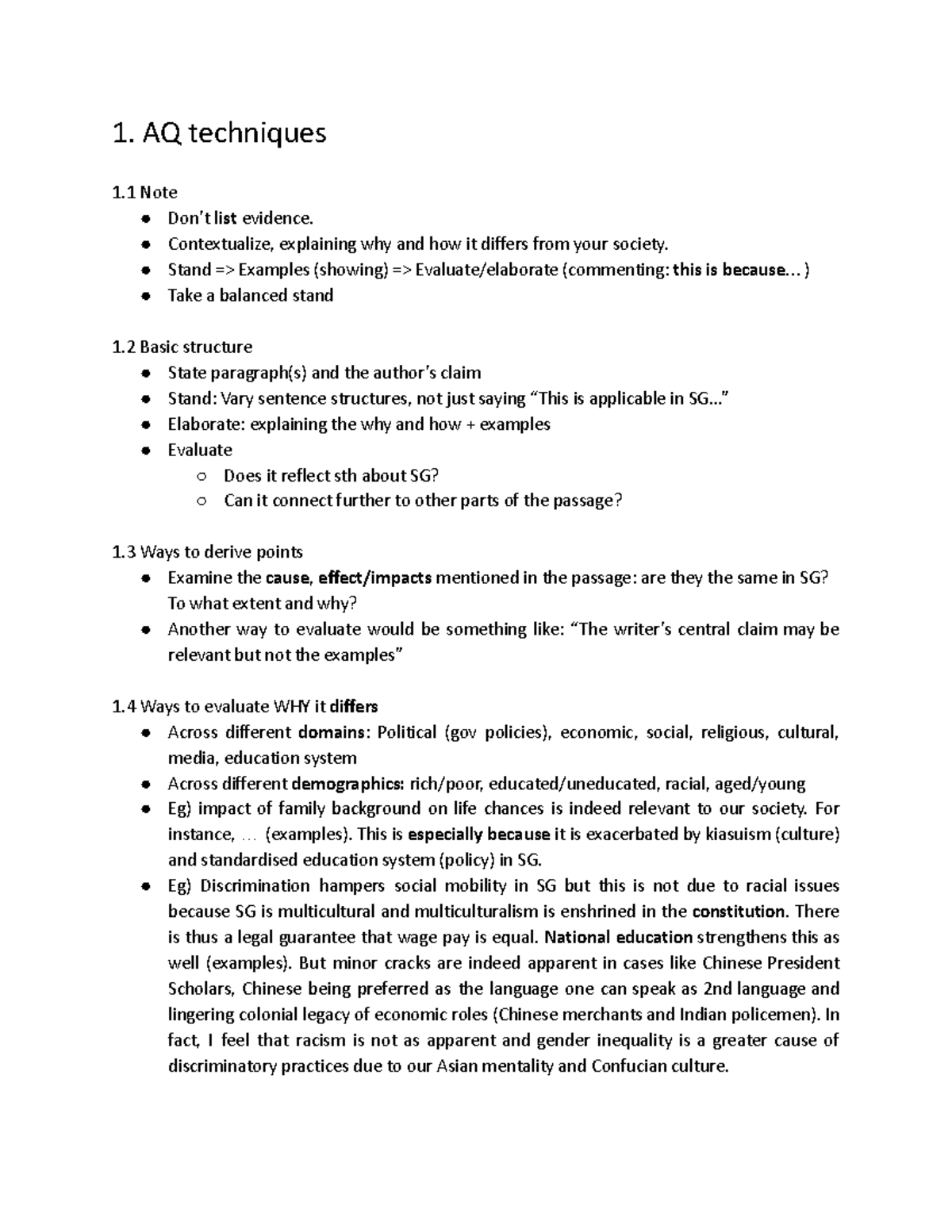 AQ and Short-answer notes notes notes - 1. AQ techniques 1 Note Don’t ...