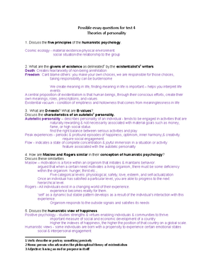 Possible essay questions for Personality test 4 - Possible essay ...