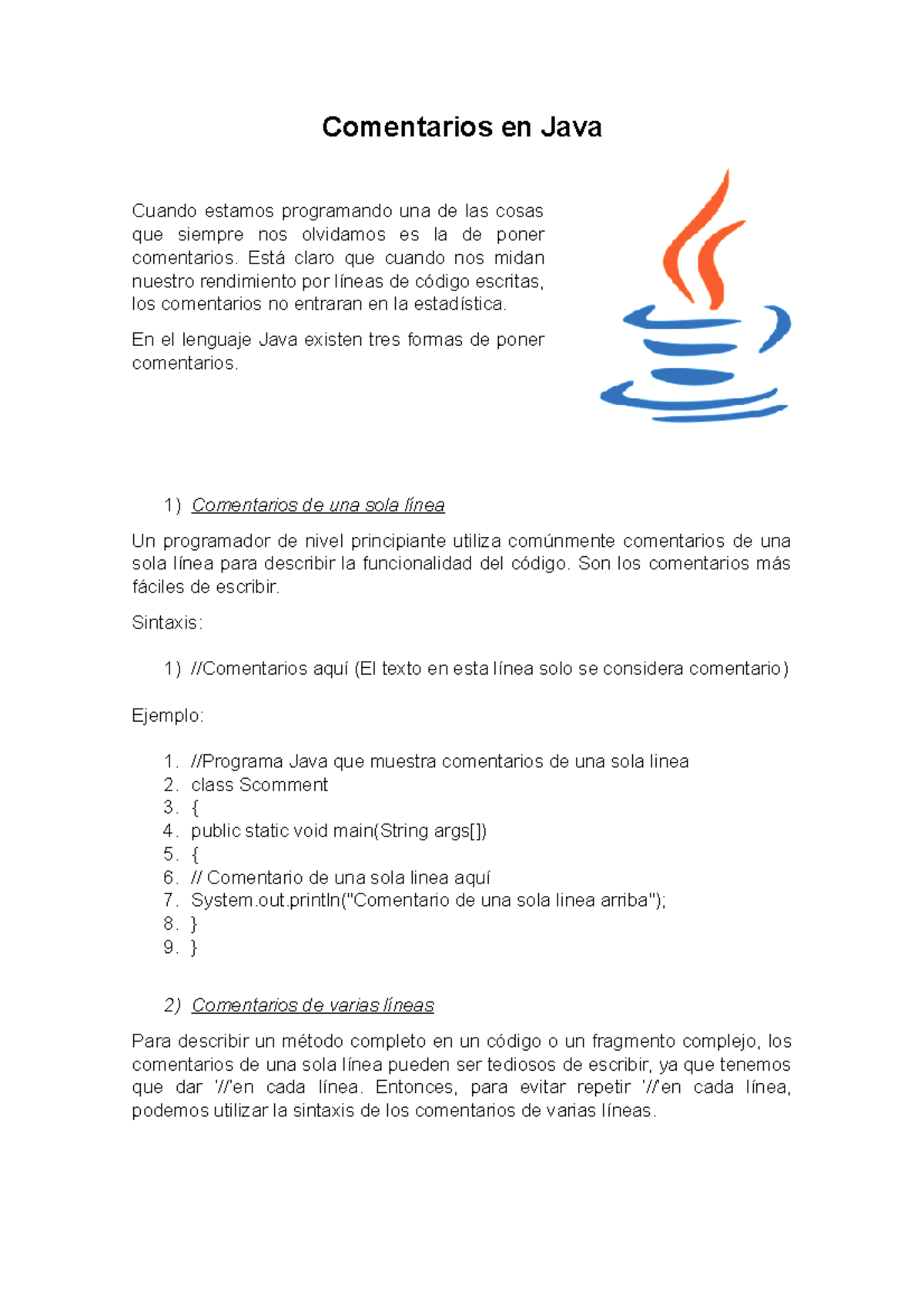 Comentarios y constantes en Java - Comentarios en Java Cuando estamos ...