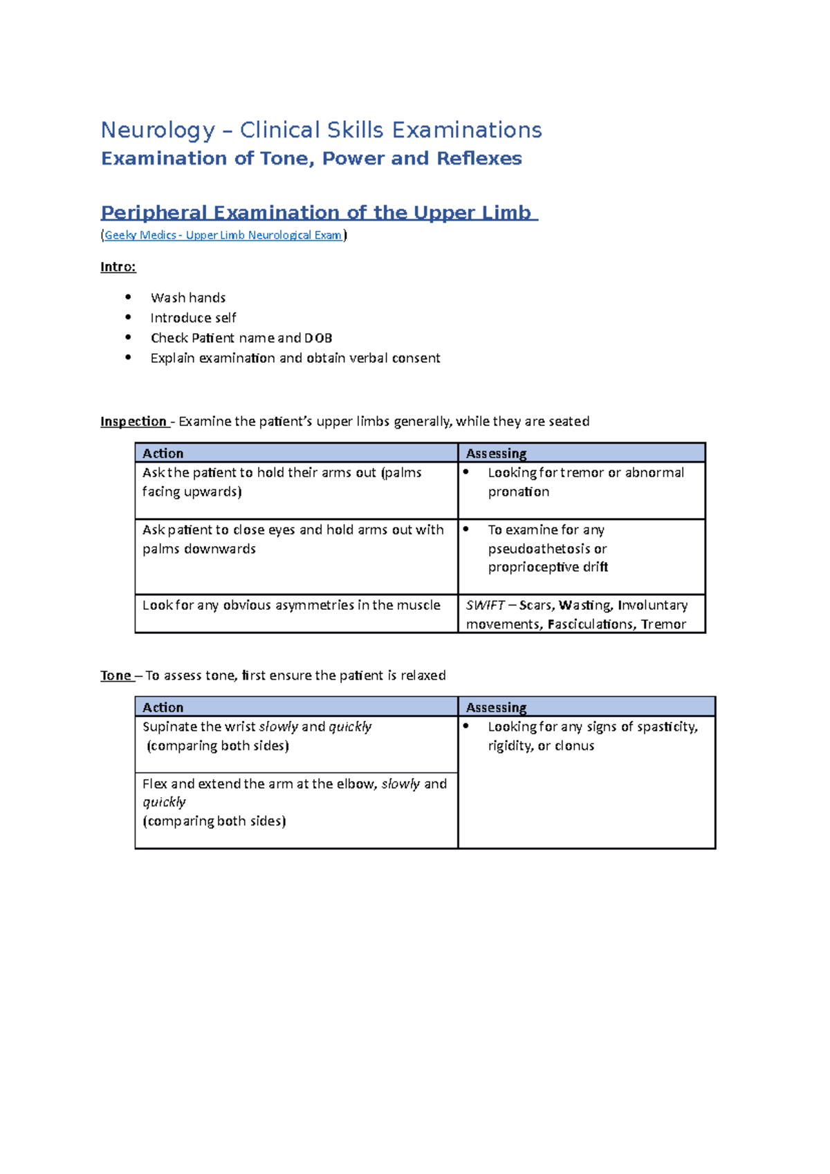 Neuro Clinical Skills Examination Notes - Neurology – Clinical Skills ...