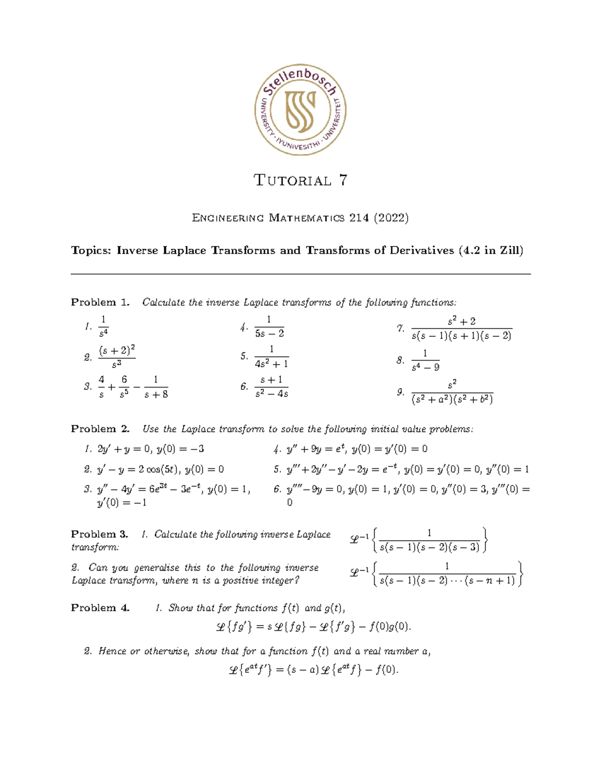 Tutorial 7 Engineering Maths 242 - Tutorial 7 Engineering Mathematics ...