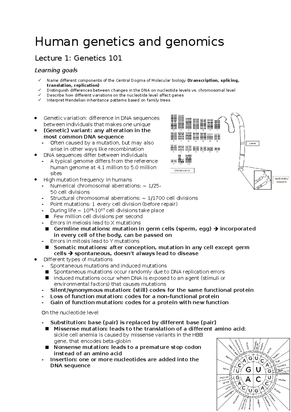 Human genetics and genomics - Human genetics and genomics Lecture 1 ...