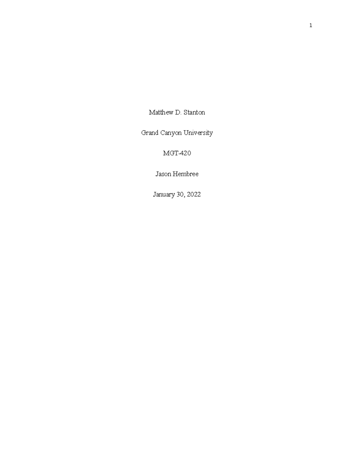 CASE Study Paper - Matthew D. Stanton Grand Canyon University MGT ...