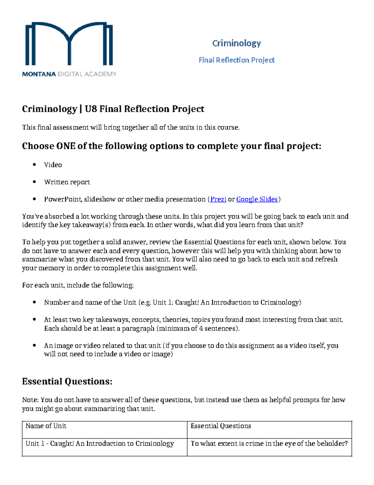 Crim Final Reflection Project - Criminology Final Reflection Project Criminology | U8 Final ...
