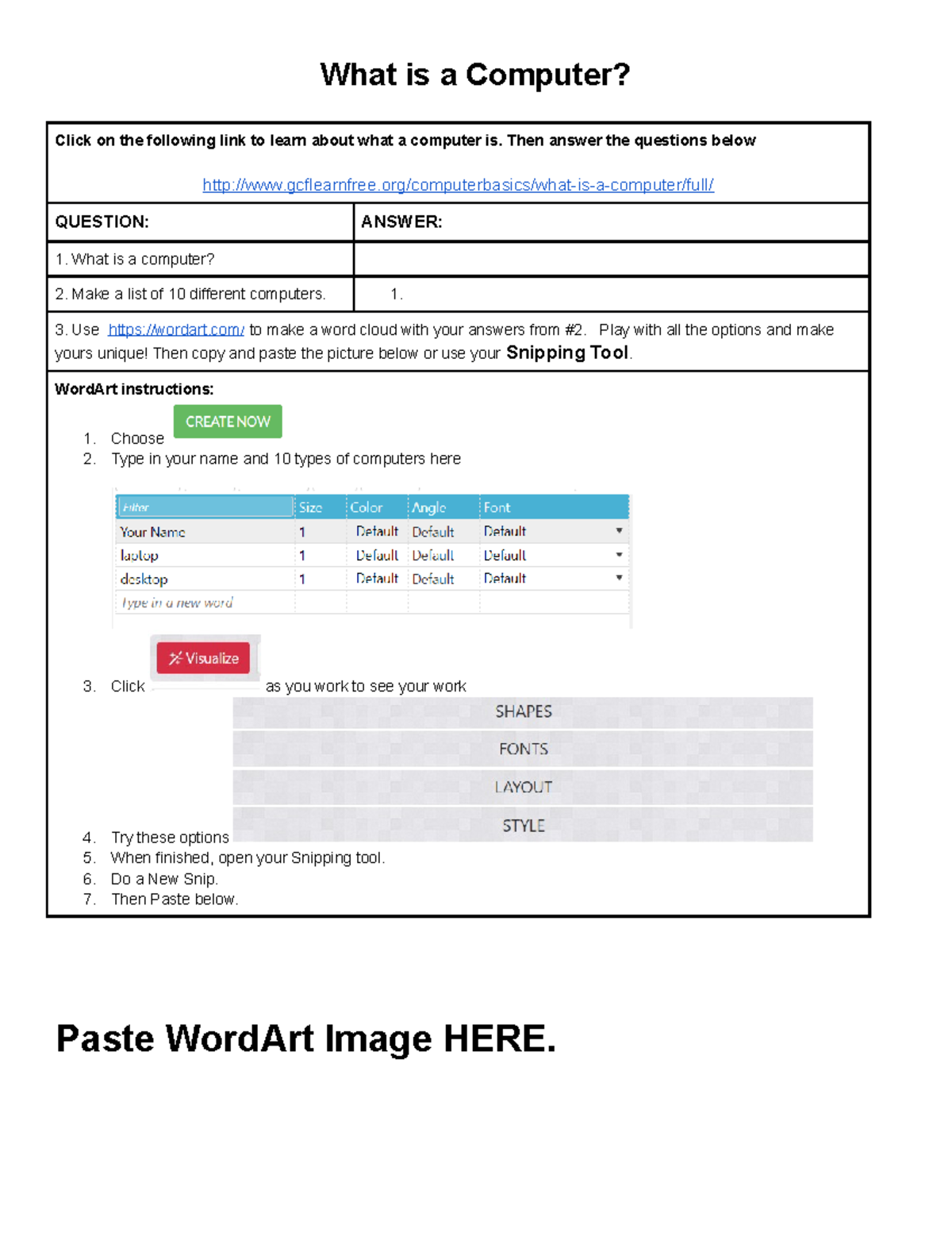 Copy of Unit 1 - Lesson 1 Activating Activity, What is a computer ...