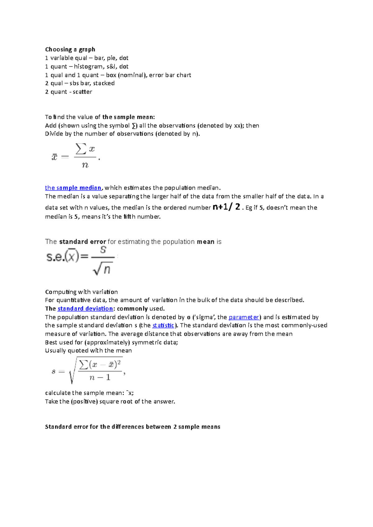 SCI Course Formulas - Choosing a graph 1 variable qual – bar, pie, dot ...