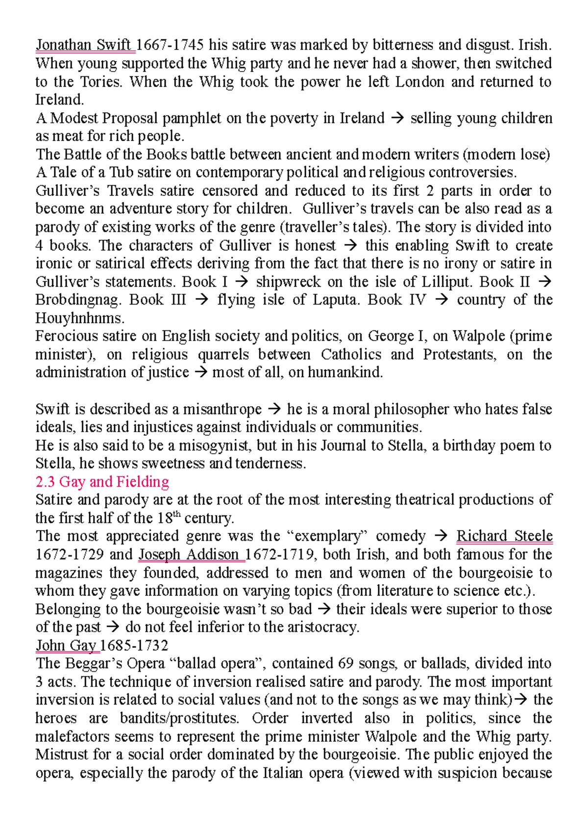 English literature - Jonathan Swift 1667-1745 his satire was marked by ...