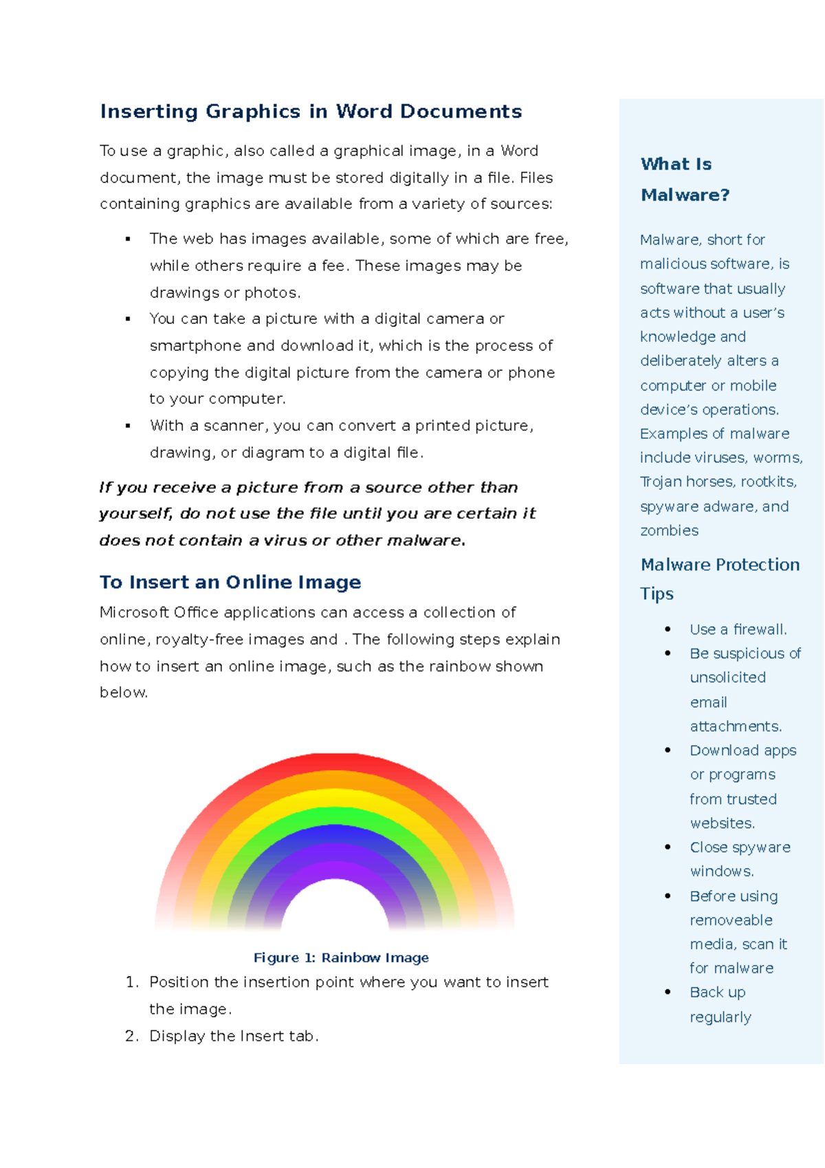 Module 9 Draft - Inserting Graphics in Word Documents To use a graphic ...