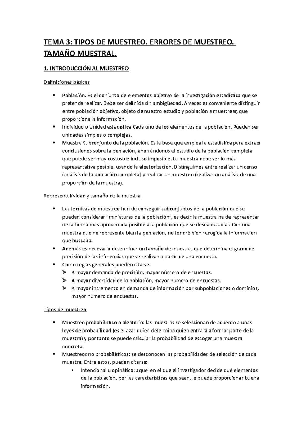 TEMA 3 - Apuntes 3 - TEMA 3: TIPOS DE MUESTREO. ERRORES DE MUESTREO ...