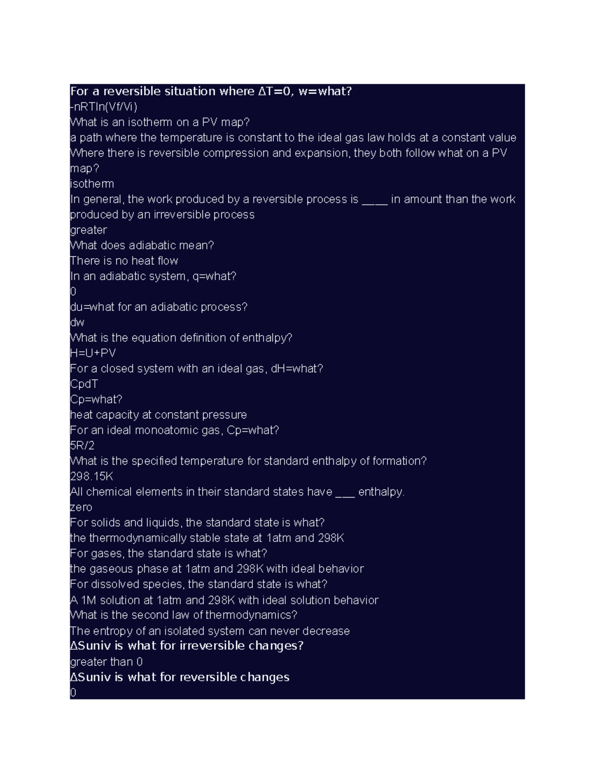 For a reversible situation where ∆T=0, w=what - For a reversible ...