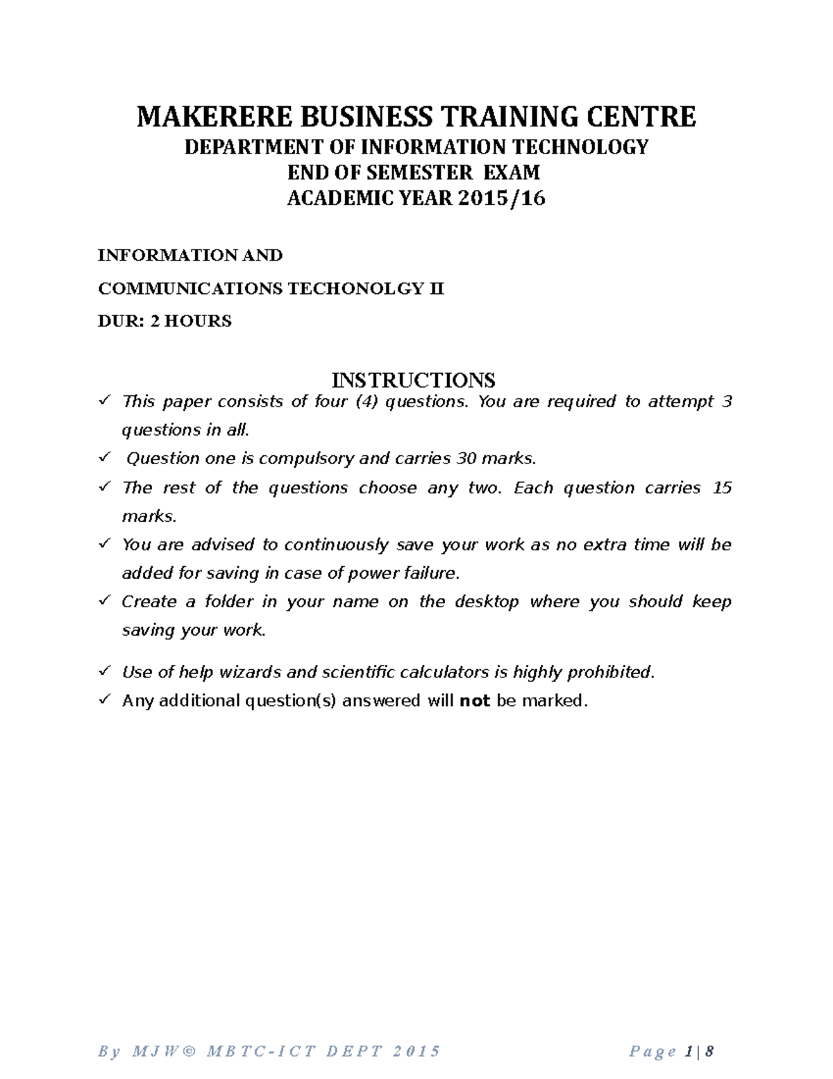 ICT exam - Read through these examination papers for the certificate in ...