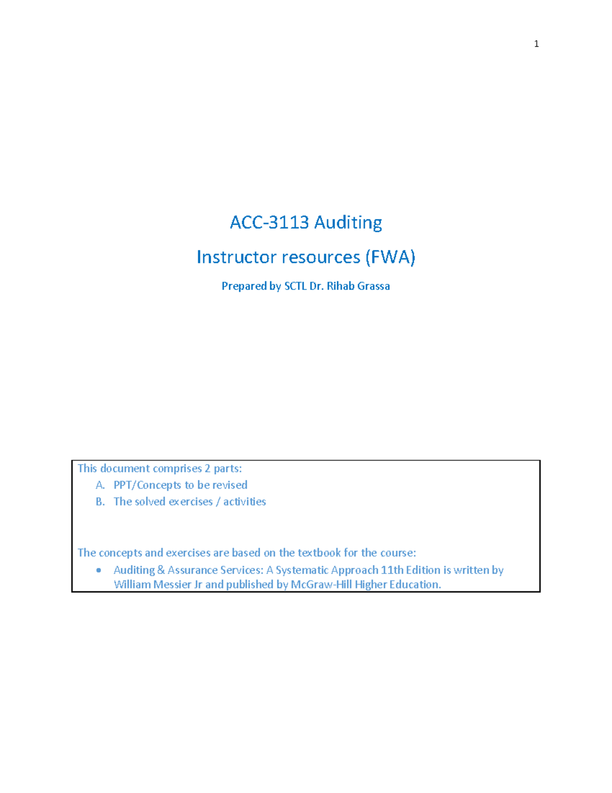 Revision FWA ACC 3113 - ACC- 3113 Auditing Instructor resources (FWA ...