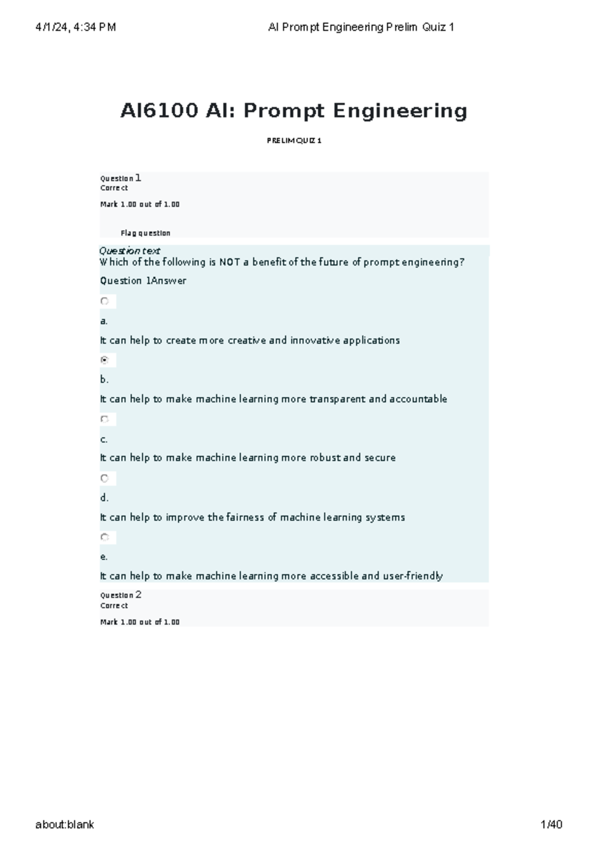 ASADASDASFASFSAS - AI6100 AI: Prompt Engineering PRELIM QUIZ 1 Question ...