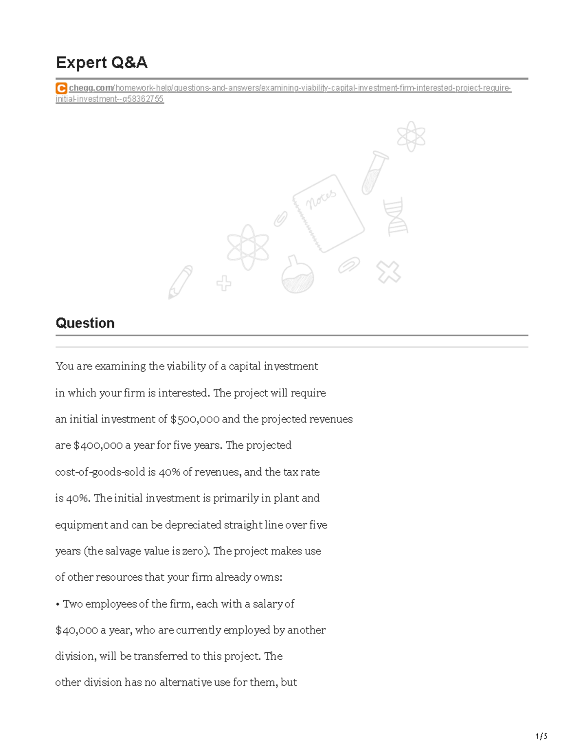 Chegg.com-Expert-Qamp A-6 - Expert Q&A initial-investment-q58362755 ...