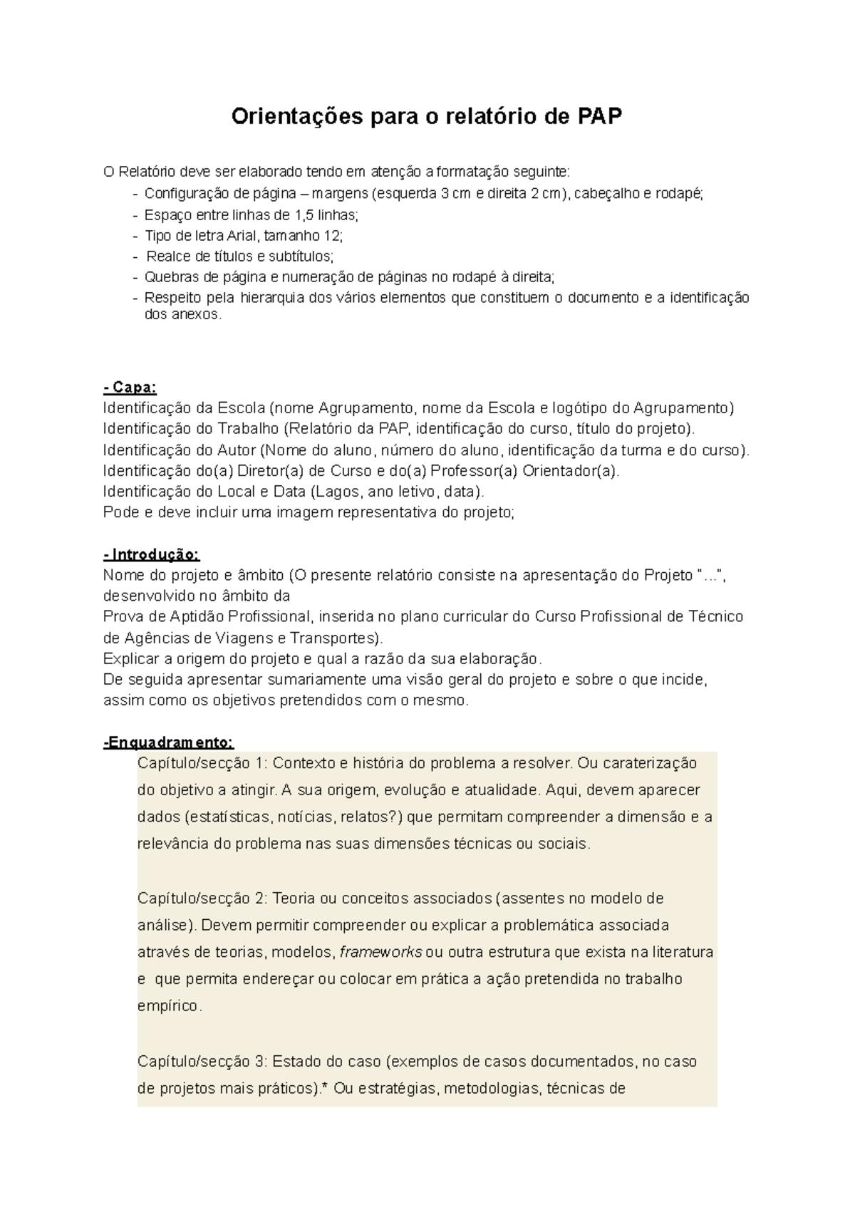Orientações para o relatório de PAP - Orientações para o relatório de ...