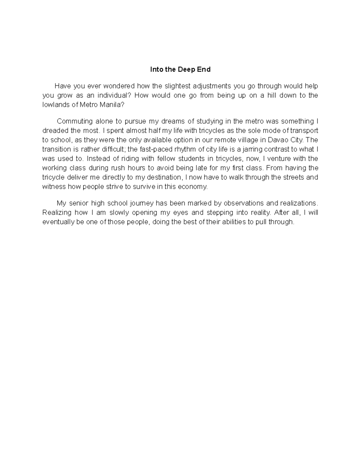 Into the Deep End - Senior High School Journey - Into the Deep End Have ...