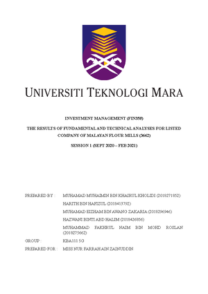 FIN358 Group Assignment - INVESTMENT MANAGEMENT(FIN358) TITLE: THE ...