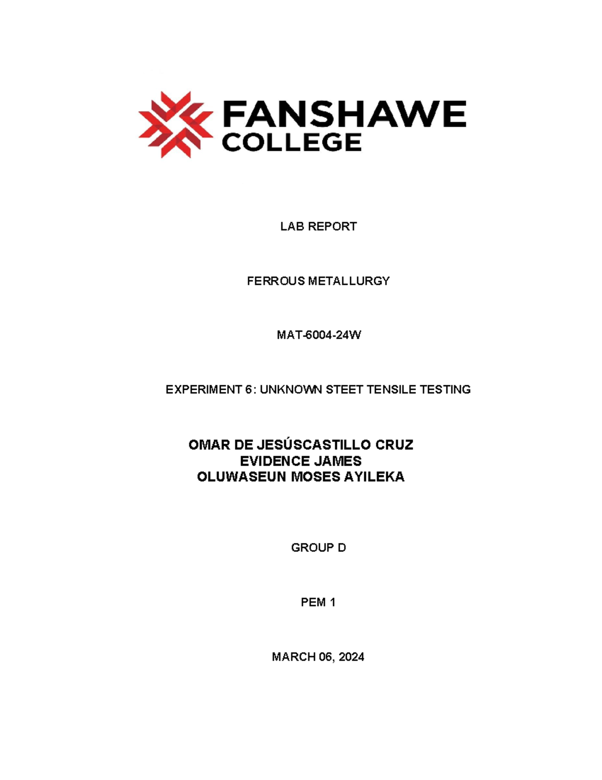 Exp 6-Group 1 - Useful document - LAB REPORT FERROUS METALLURGY MAT ...