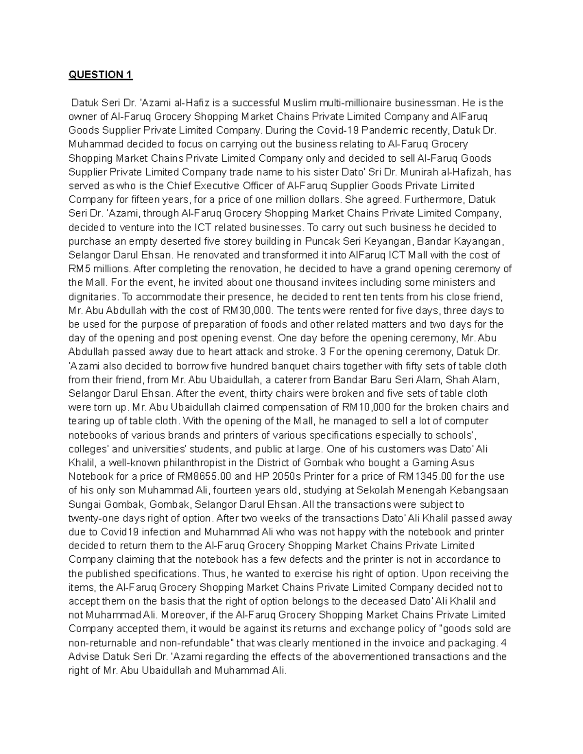 Question 1 ILOP - for exercise - QUESTION 1 Datuk Seri Dr. 8Azami al ...