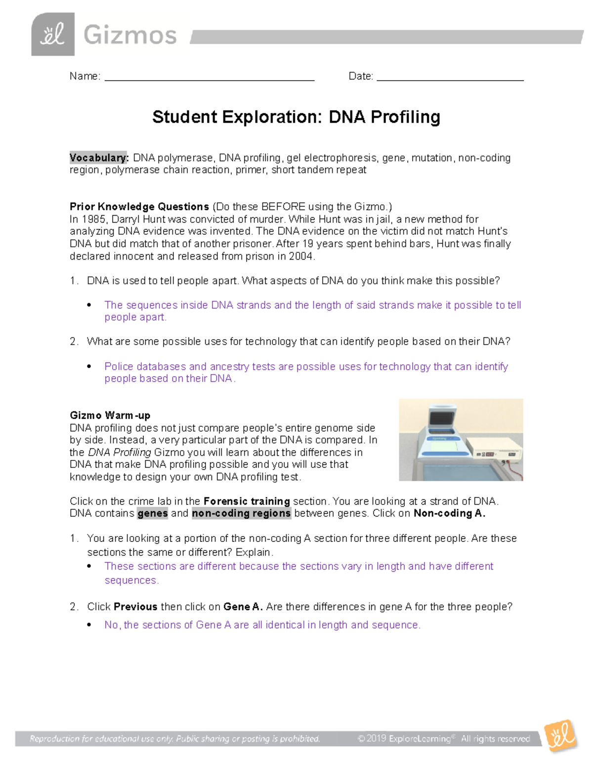 DNAProfiling SE - gizmo - Name: Date: Student Exploration: DNA ...