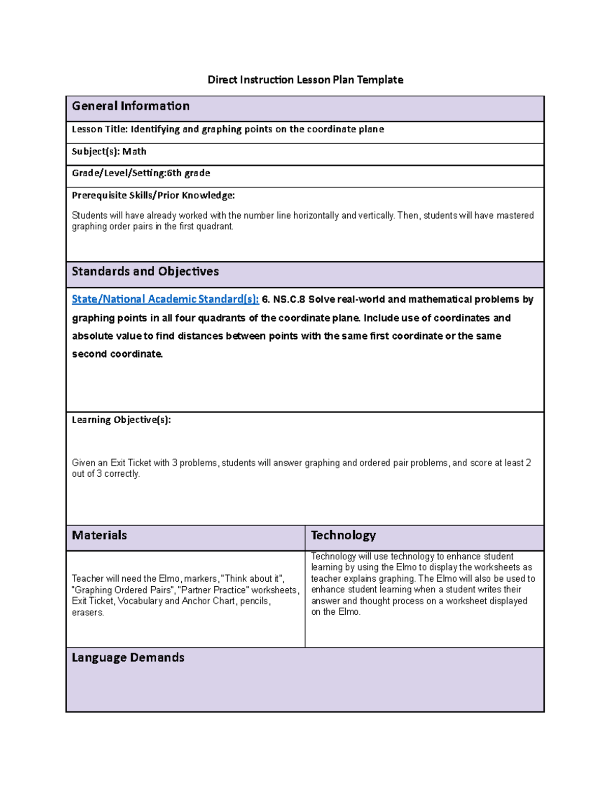 BDM2 Task 1 lesson plan - Direct Instruction Lesson Plan Template ...
