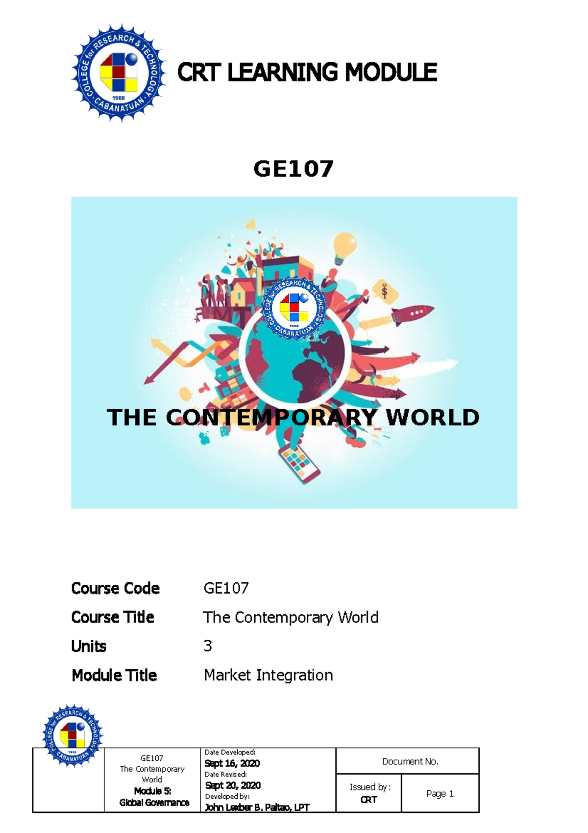 Learning Module 5 - Global Governance - CR T L EARNING MODULE Co urse ...