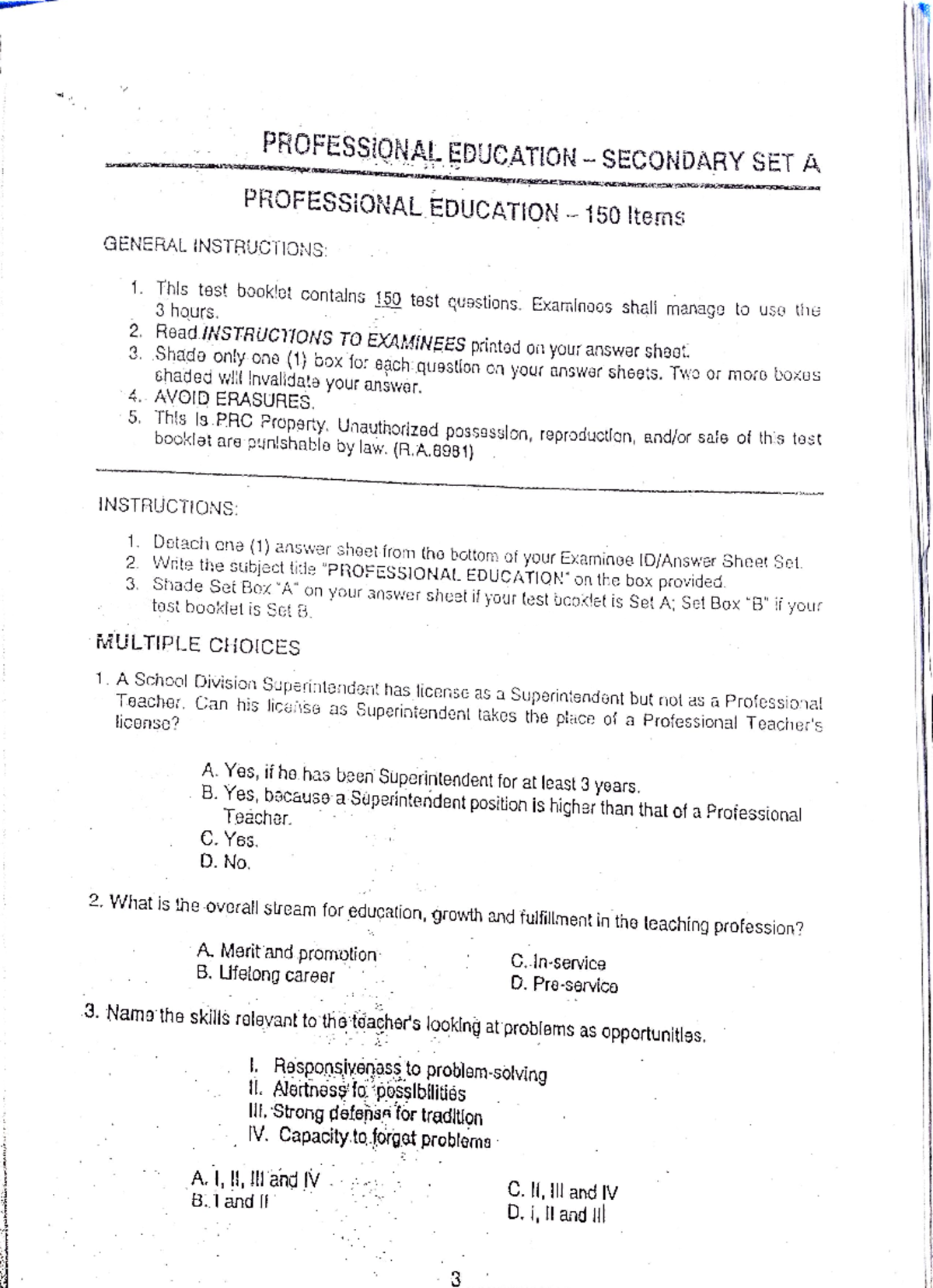 Profed SET A 2020 - Education - Studocu