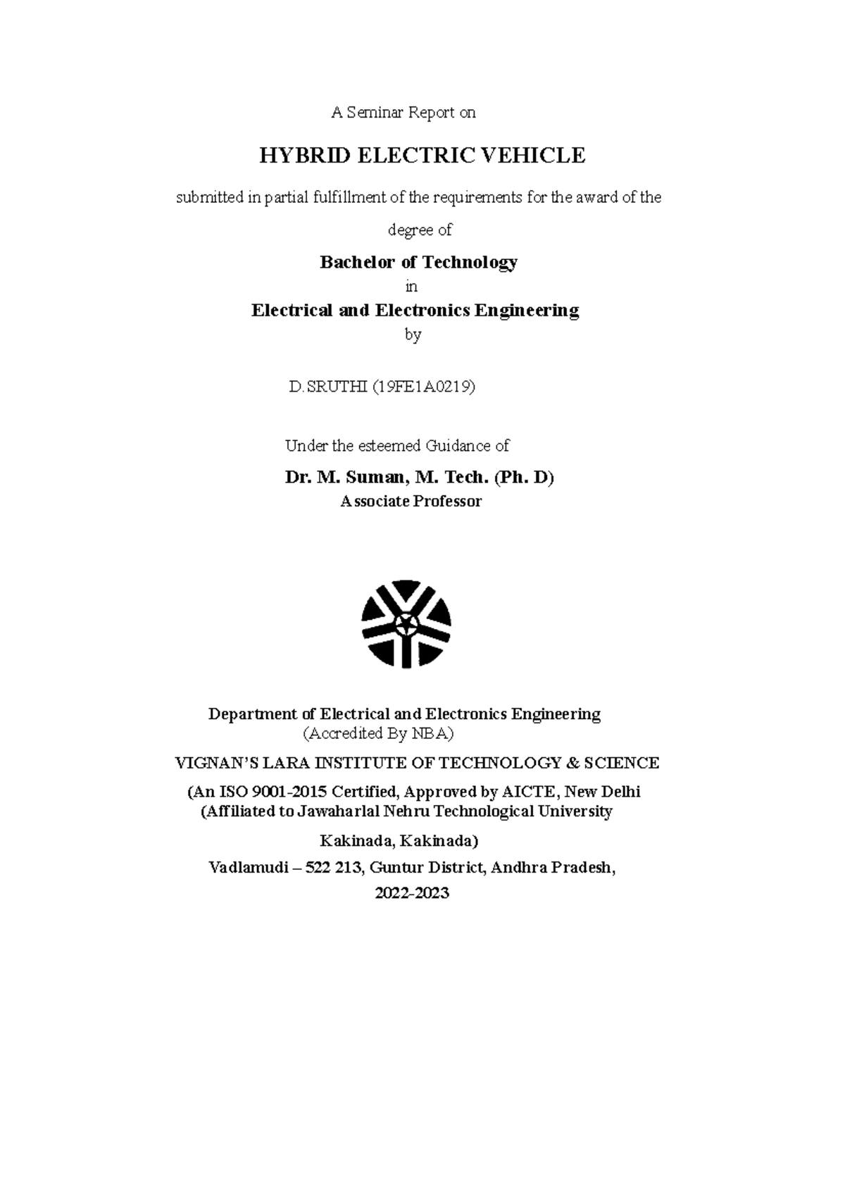 Electric Vehicle Report - A Seminar Report on HYBRID ELECTRIC VEHICLE ...