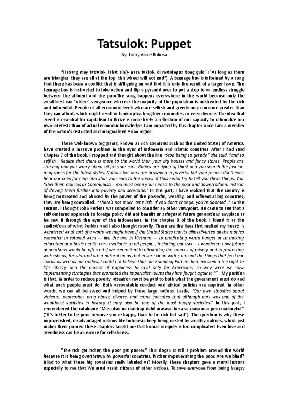 Tatsulok - Notes - Tatsulok: Puppet By: Lucky Vince Robosa “Habang may ...