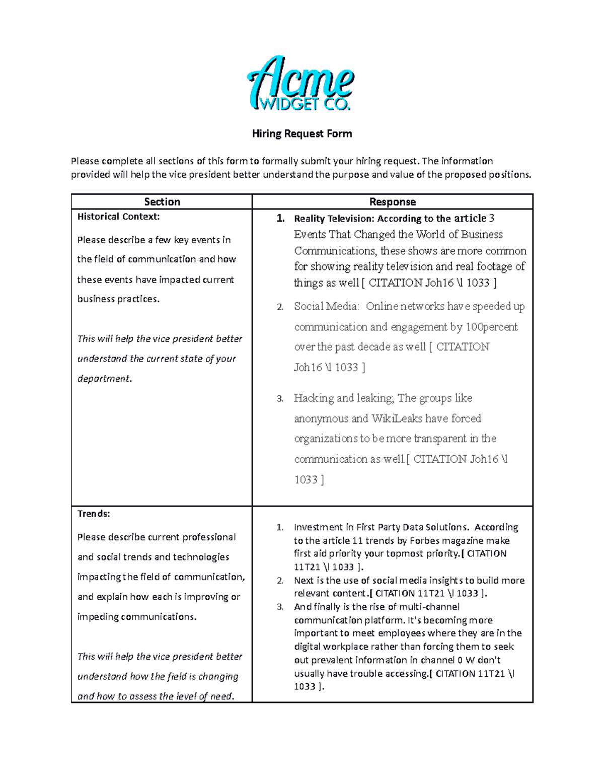 COM 127 Hiring Request Form - Hiring Request Form Please complete all ...