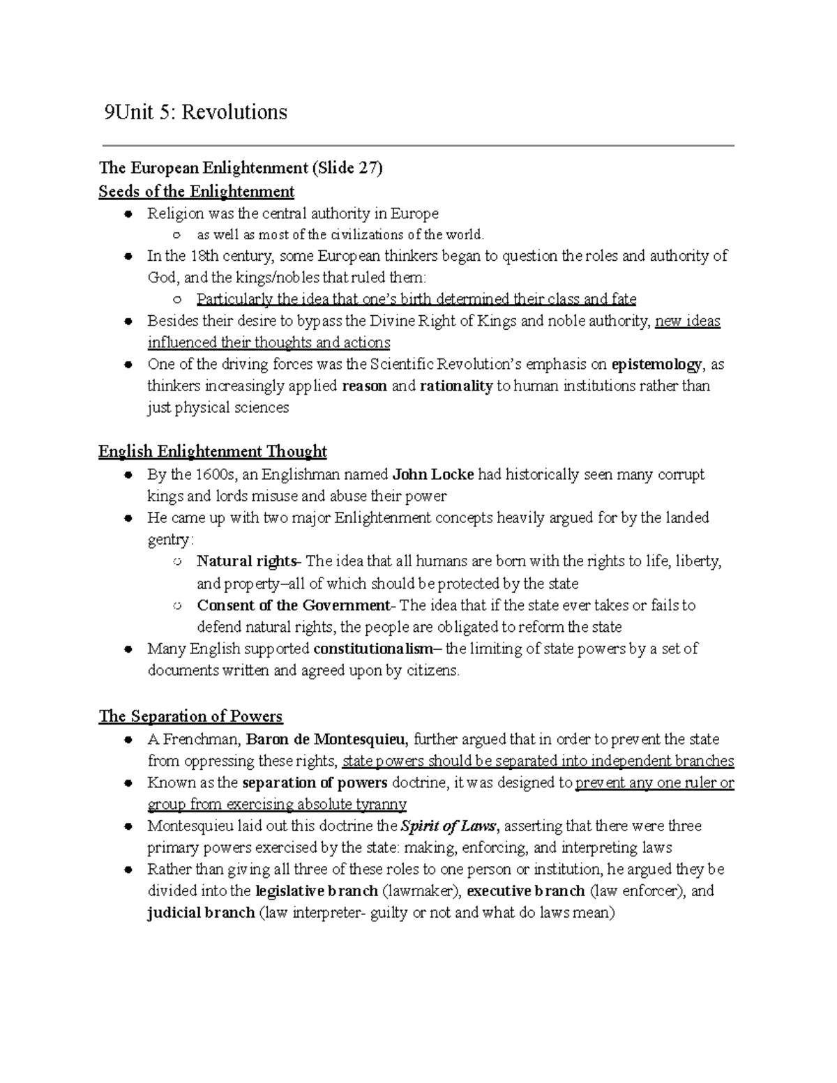 Period 3- Unit 5 Notes - 9Unit 5: Revolutions The European ...