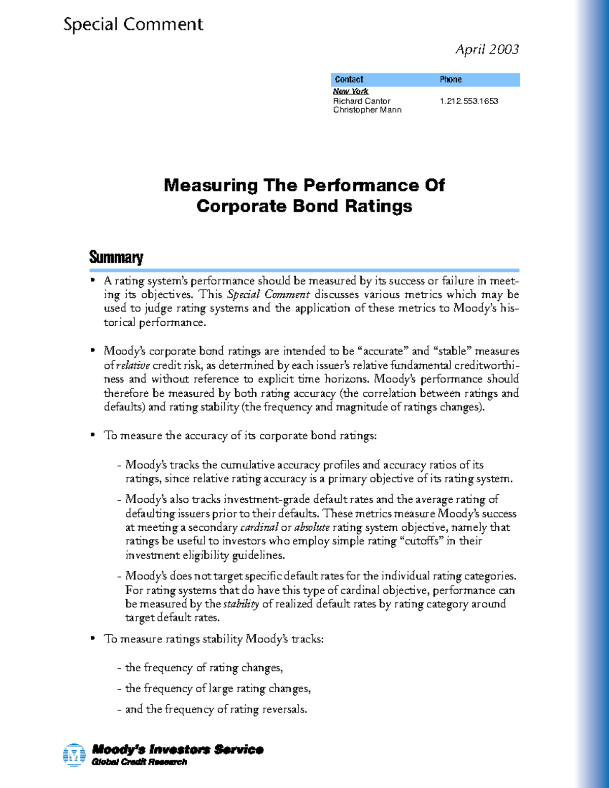 Article 1 - Special Comment Measuring The Performance Of Corporate Bond ...
