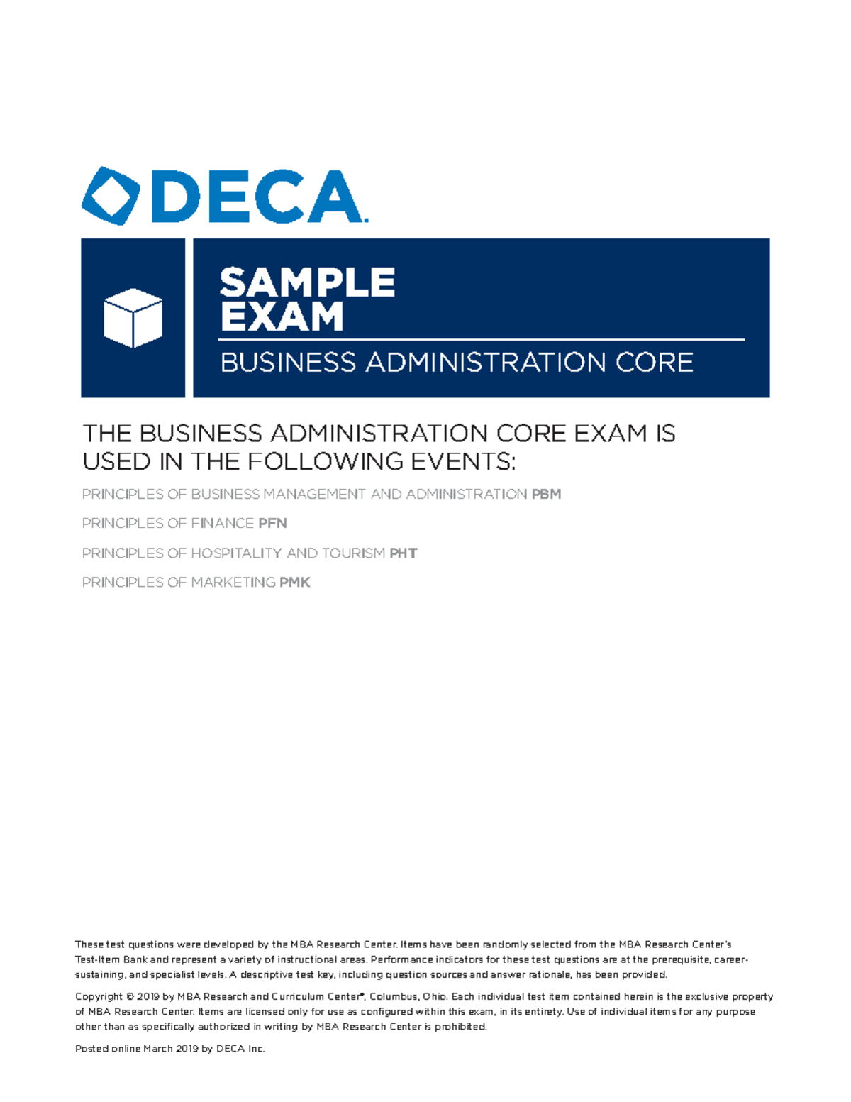HS Business Administration Core Sample Exam - SAMPLE EXAM BUSINESS ...