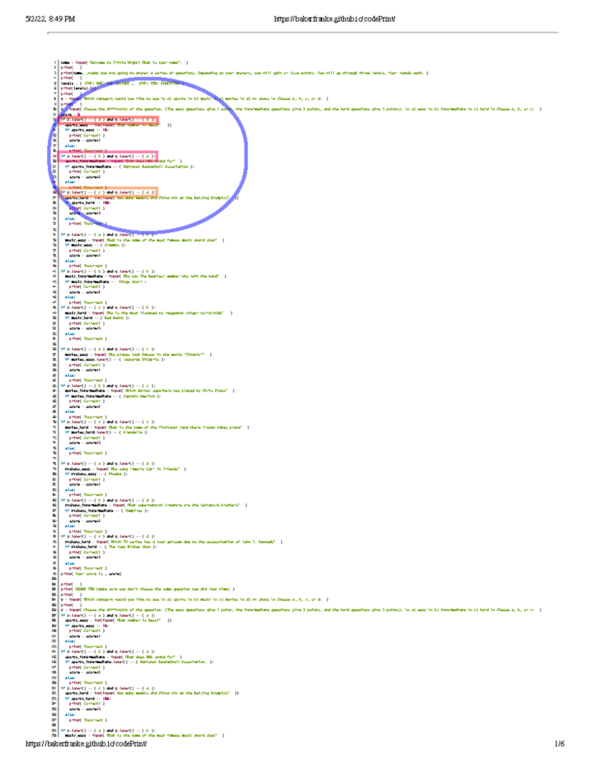 Comp Sci Final - name = input("Welcome to Trivia Night! What is your name?: ") - Studocu